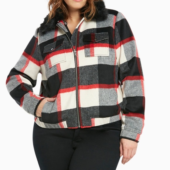 torrid | Jackets & Coats | Torrid Plaid Wool Bomber Jacket Coat Faux ...